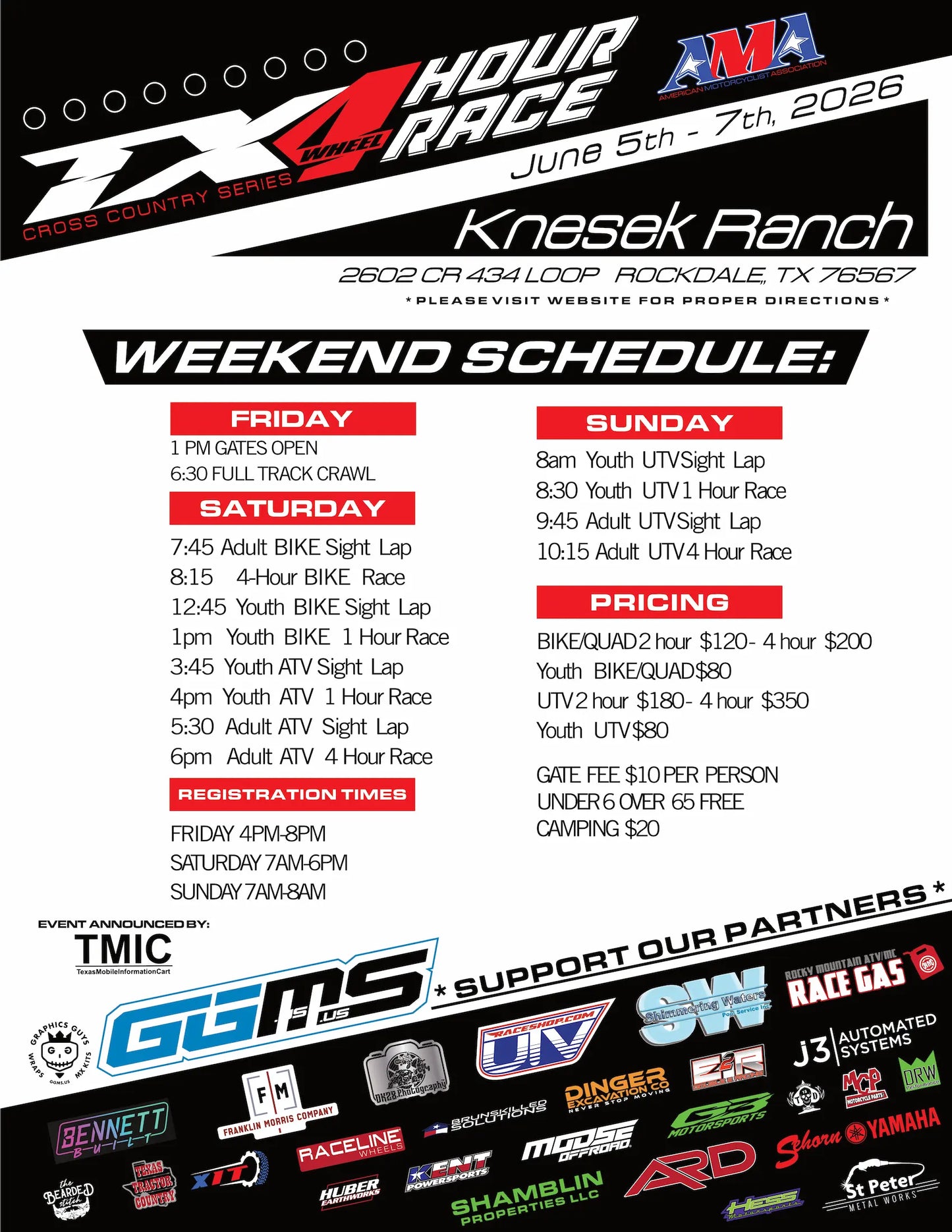 Special Event - TX4/TX4 - 4 Hour Race - Knesek Ranch - June 5-7, 2026 ...